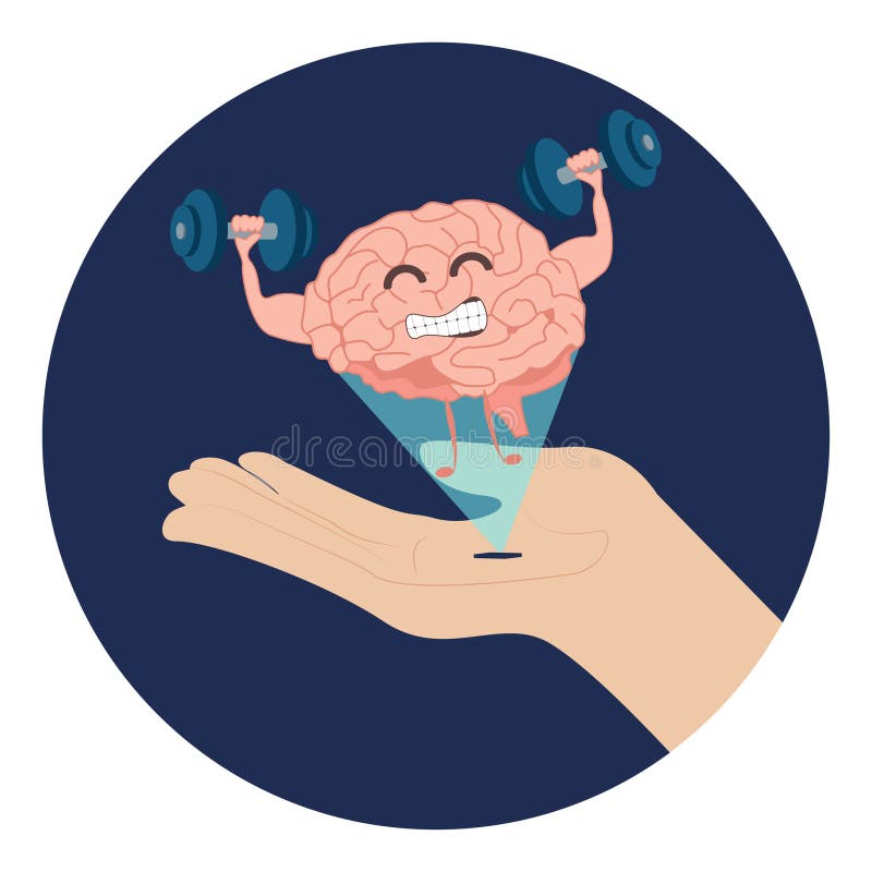 Brain in Hand. Nano Technology Brain Training with Dumbbells Vector ...
