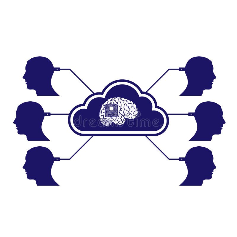Brain in Head Cloud Connection Server Stock Vector - Illustration of ...