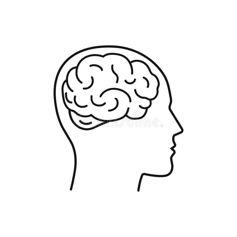 Brain in Head Icon Design in Outline Style. Vector Illustration. Stock ...