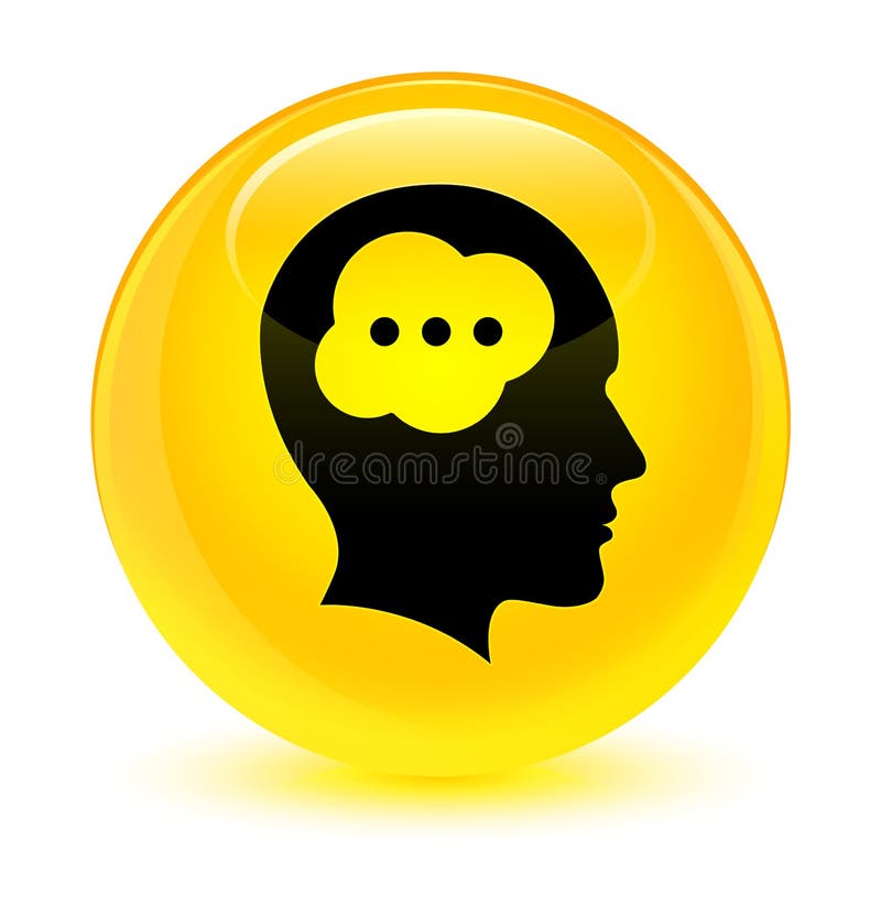 Brain Head Icon Glassy Yellow Round Button Stock Illustration ...