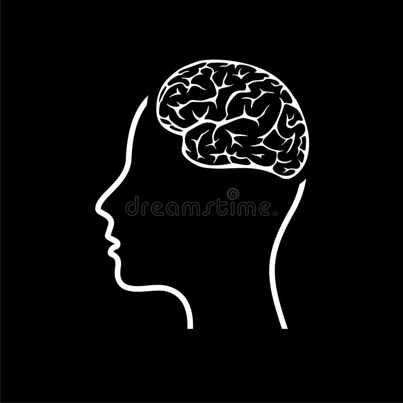 Brain in Head Icon Isolated on Dark Background Stock Vector ...