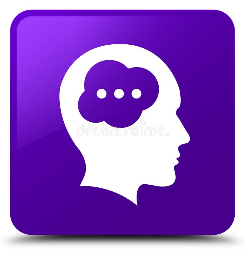 Brain Head Icon Purple Square Button Stock Illustration - Illustration ...