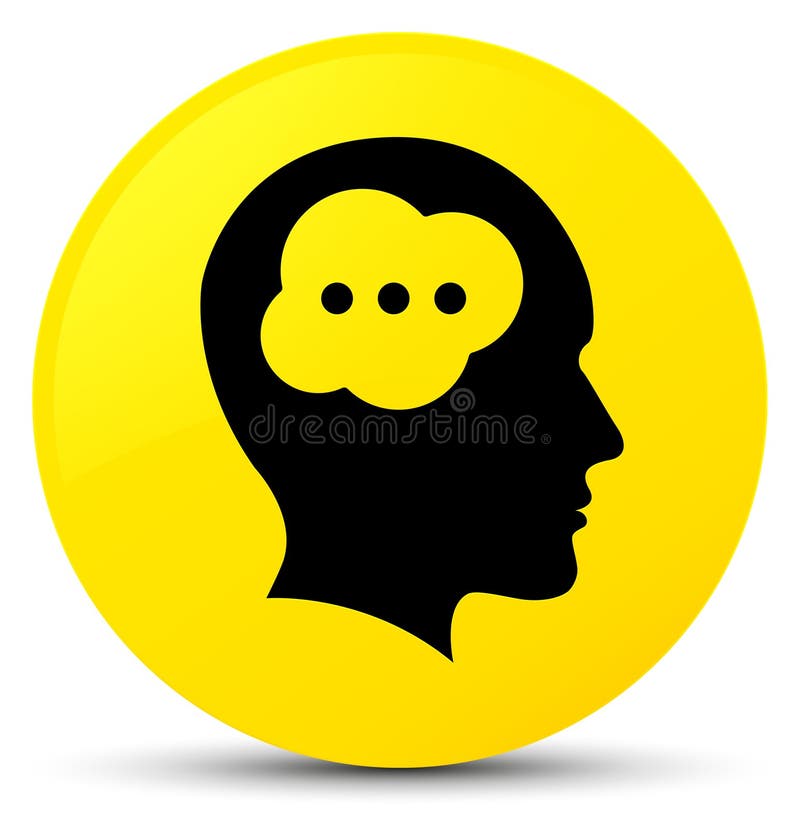 Brain Head Icon Yellow Round Button Stock Illustration - Illustration ...