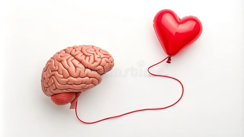 Brain Heart Connection Red Balloon, White Background Stock Illustration ...