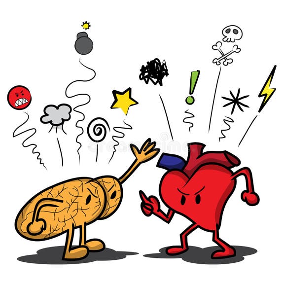 Brain and Heart Fighting stock illustration. Illustration of drawing ...