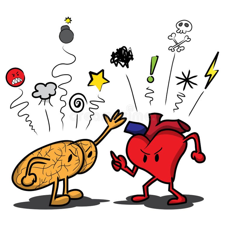 Brain and Heart Fighting stock illustration. Illustration of drawing ...