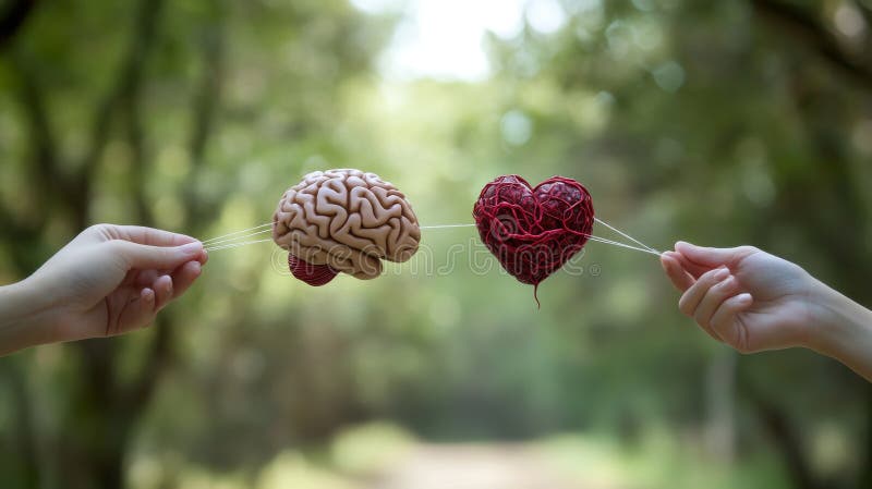 Brain and Heart Models Held by Hands Outdoors Stock Image - Image of ...