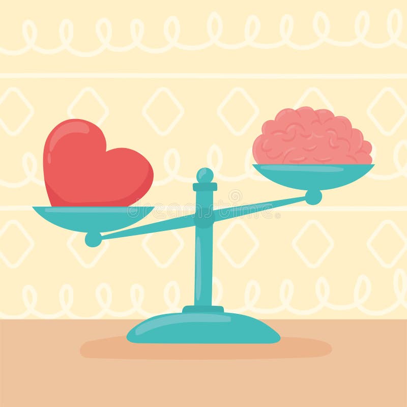 Brain and heart on a scale stock vector. Illustration of balance ...