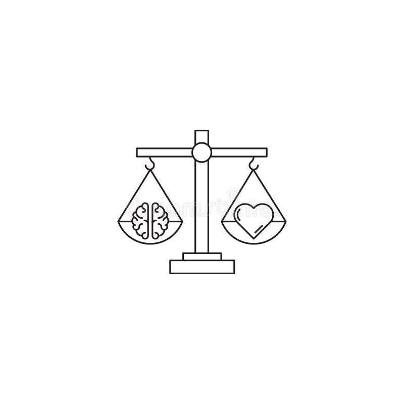 Brain and Heart on Scales, Thinking and Feeling. Vector Icon Outline ...