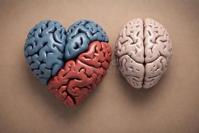 Brain with Heart Shaped Shape Two Stock Illustration - Illustration of ...