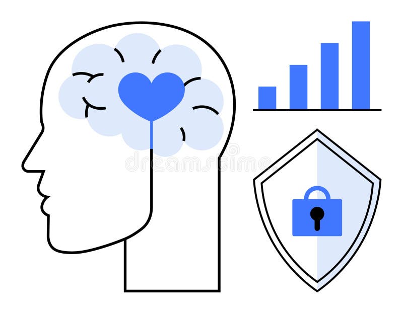 Brain with Heart Symbol, Bar Graph, and Security Shield Highlighting ...