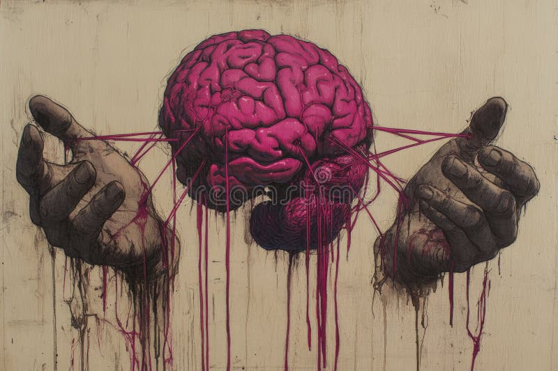 Crimson Brain Embrace stock illustration. Illustration of nervous ...