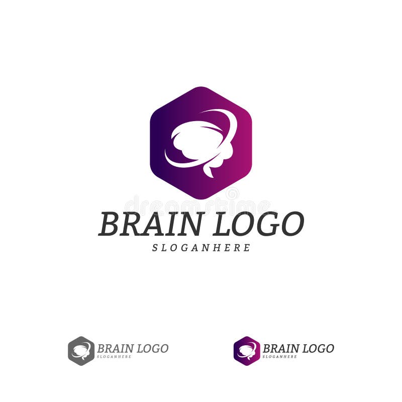 Brain with Hexagon Logo Vector Template. Hexagon with Brain Mind Logo ...