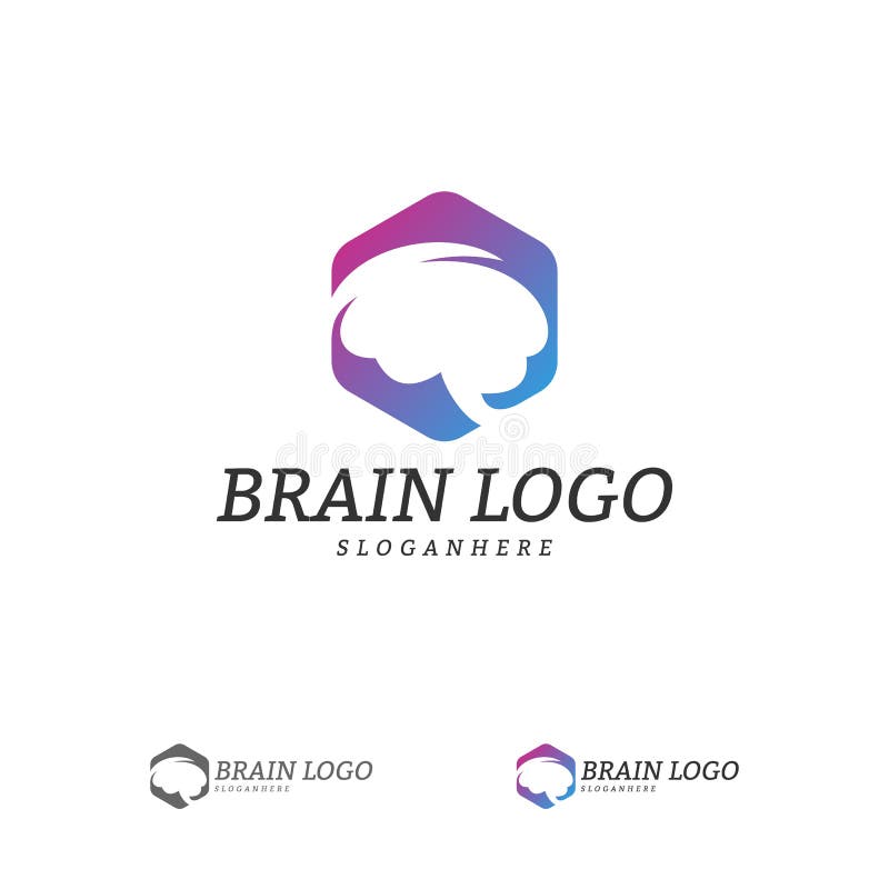 Brain with Hexagon Logo Vector Template. Hexagon with Brain Mind Logo ...