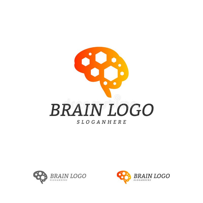 Brain with Hexagon Logo Vector Template. Hexagon with Brain Mind Logo ...