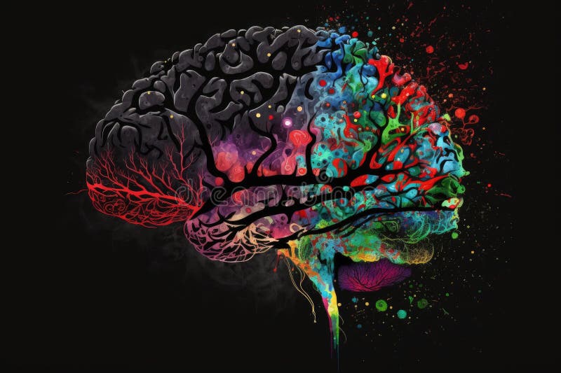 Brain of Human in Form of Modern Art on Dark Background Stock ...
