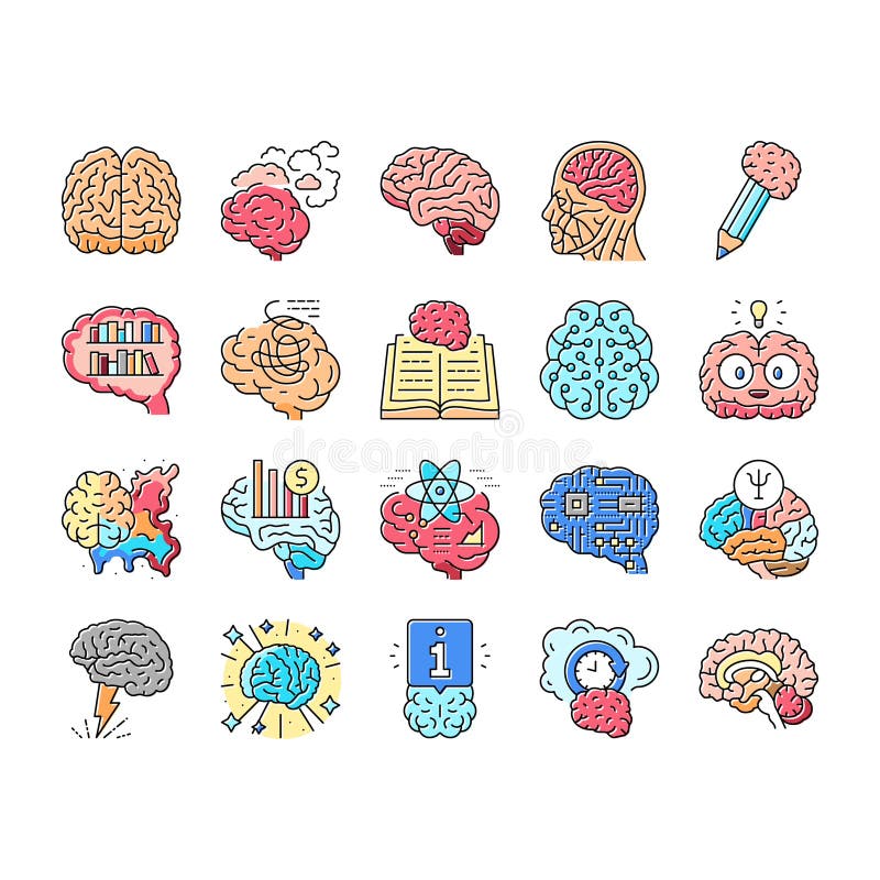 Creative Smart Brain Human Mind Head Idea Color Line Illustrations ...