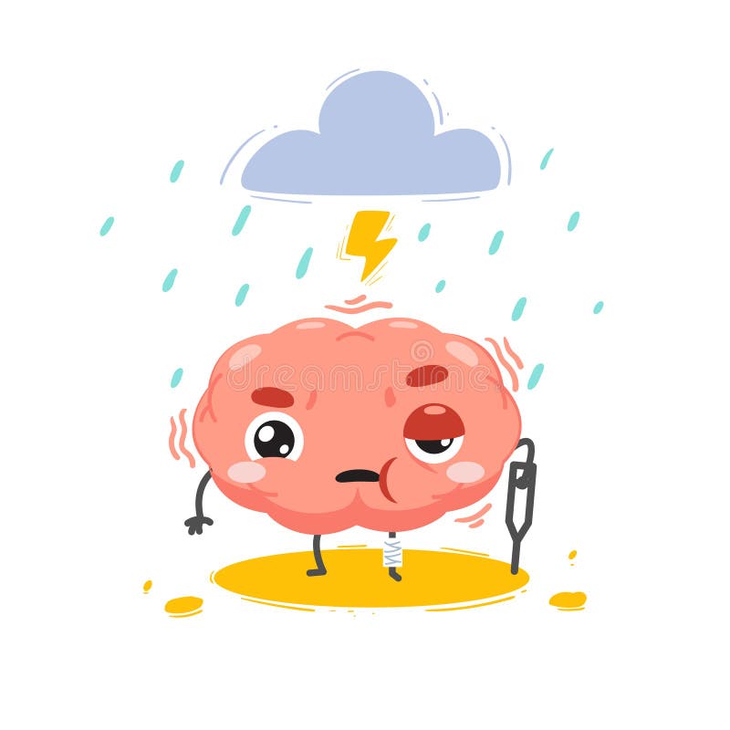 The Brain is Hurt with a Storm Above. Isolated Vector Illustration ...