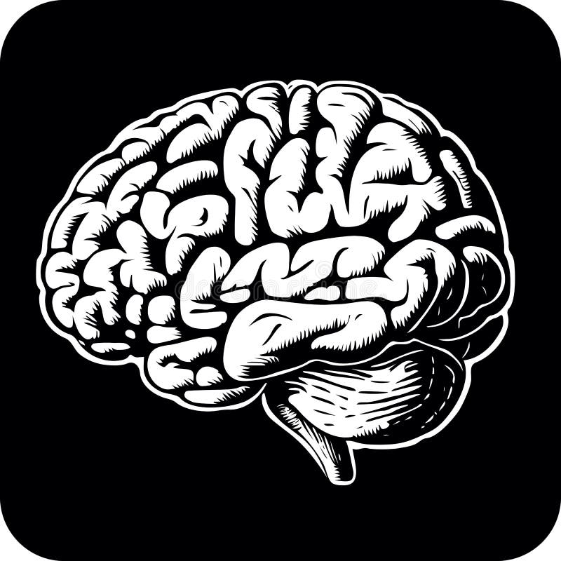 Brain Icon in Black and White Over White Stock Vector - Illustration of ...
