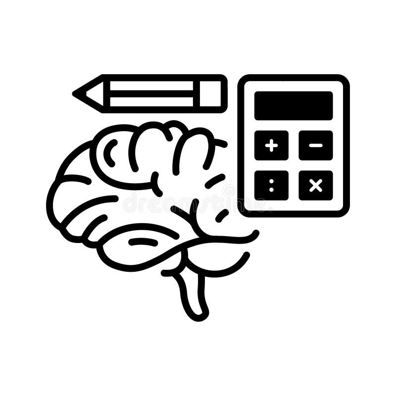 Brain Icon Featuring a Calculator and Stationery, Emphasizing Education ...