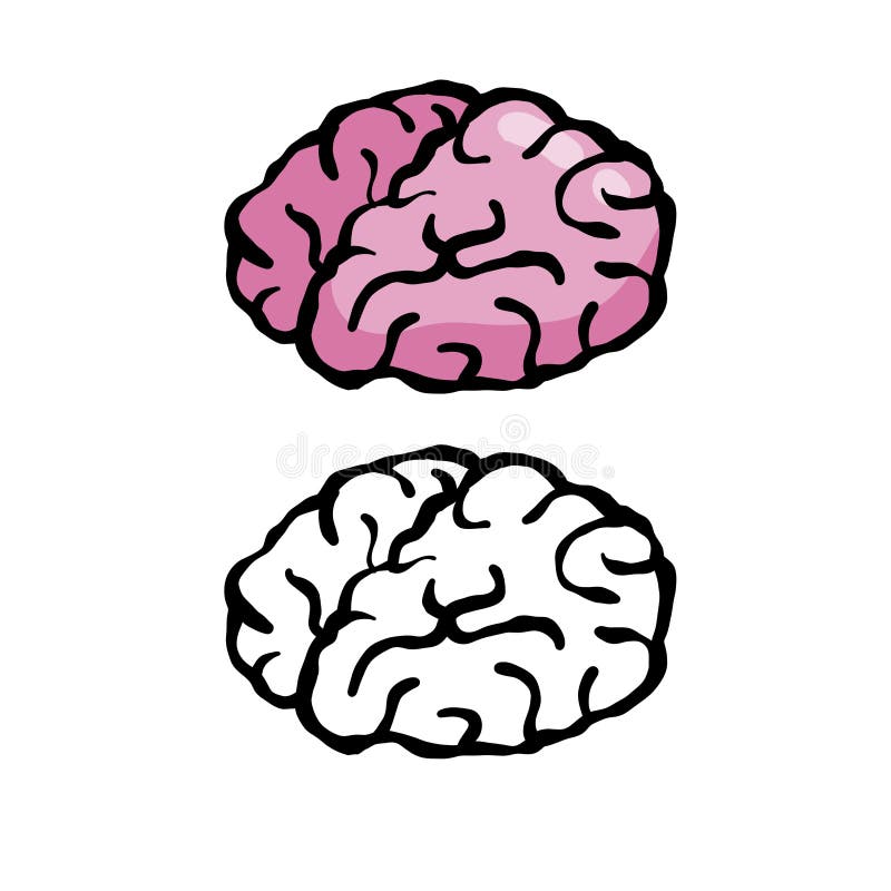 Brain Icon in Hand Drawn Doodle Style. Reflection and Thoughts Stock ...