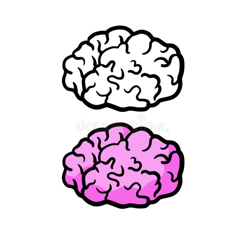 Brain Icon in Hand Drawn Doodle Style. Reflection and Thoughts Stock ...