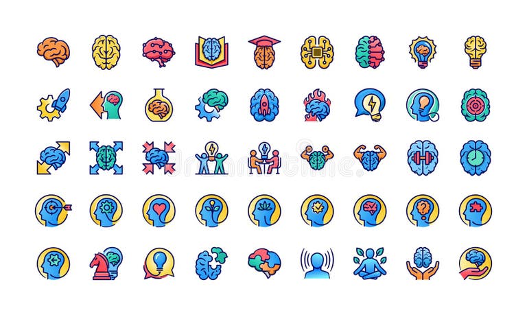 Brain Icon Set Featuring Head, Thinking, Mind, Intelligence ...