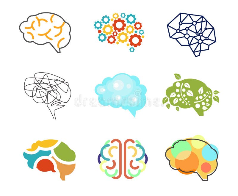 Brain Icon Set, Vector Illustration Set Stock Vector - Illustration of ...
