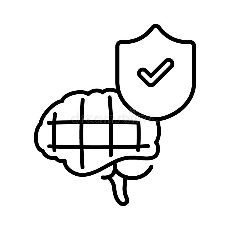 Brain Icon Showcasing a Shield Network Grid, Representing Security and ...
