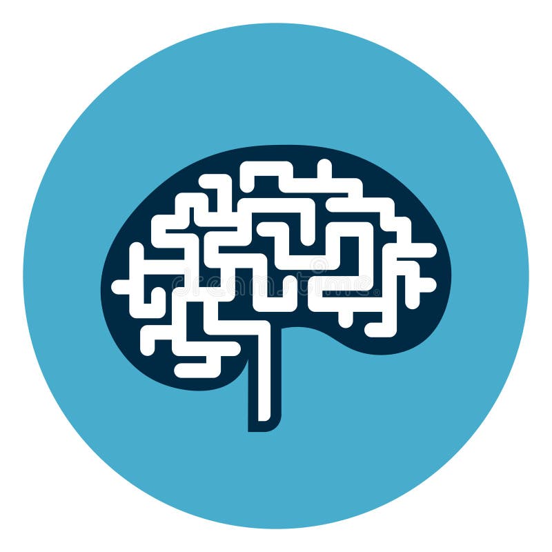 Brain Icon Web Button Isolated on Blue Round Background Stock Vector ...