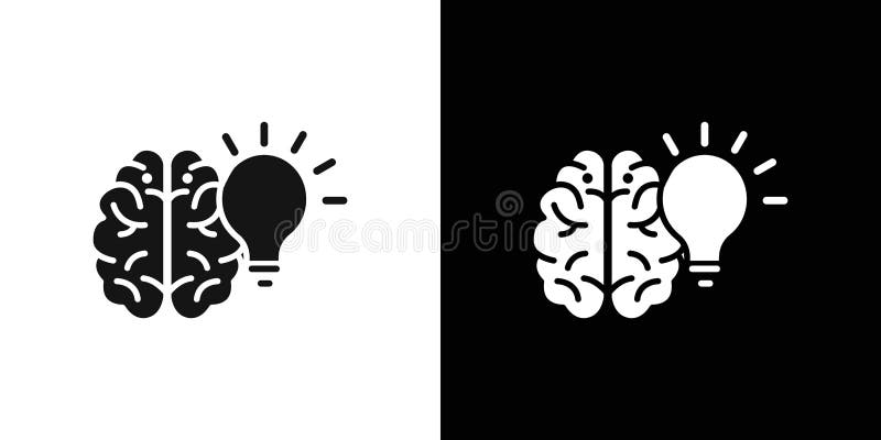 Brain Idea Icon Flat Vector Set Outline Stock Vector - Illustration of ...