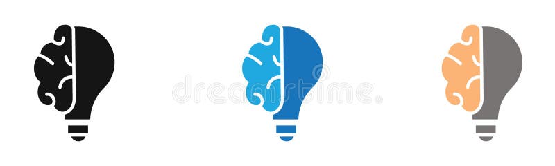 Brain Idea Icon Line Art Logo Set Stock Vector - Illustration of ...