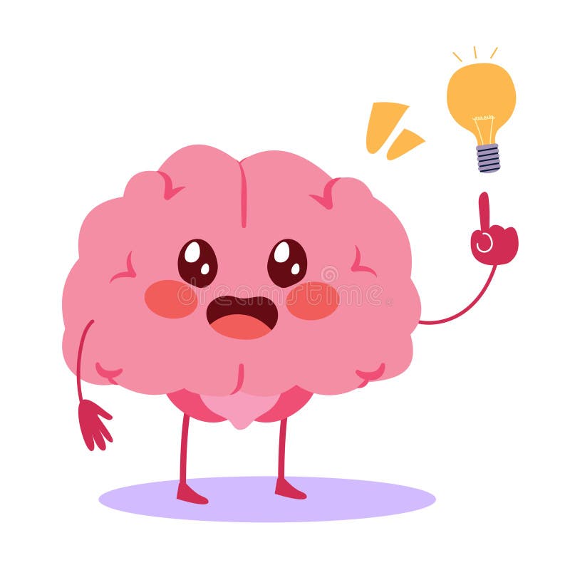 Brain with Idea Light Bulb Cartoon Vector Illustration Stock ...