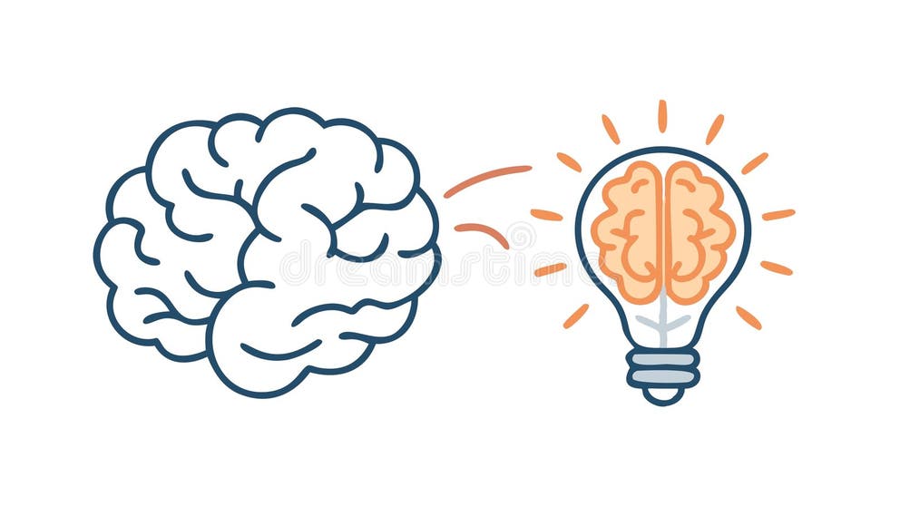Brain and Idea Lightbulb Connection Icon, for Cognitive Insight, Vector ...