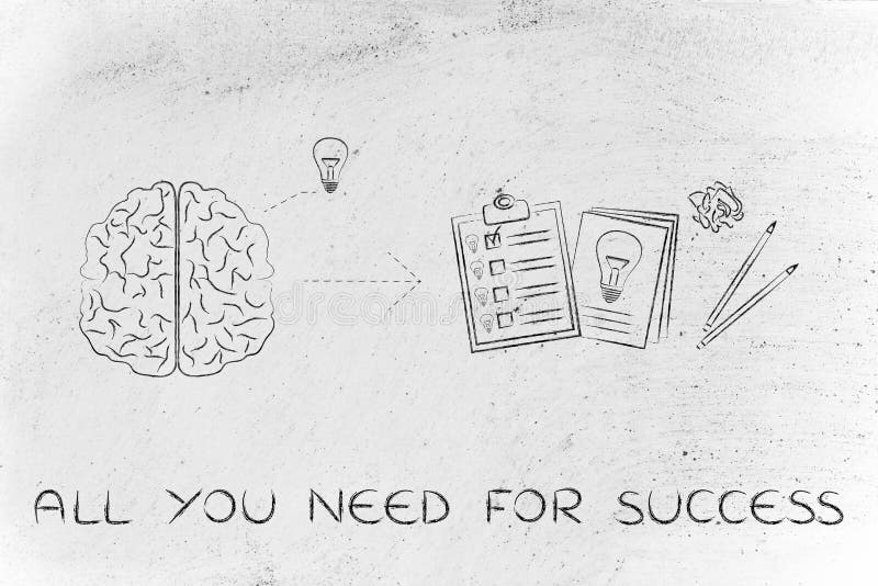 Brain with Idea To Write Down on Paper, All You Need for Success Stock ...