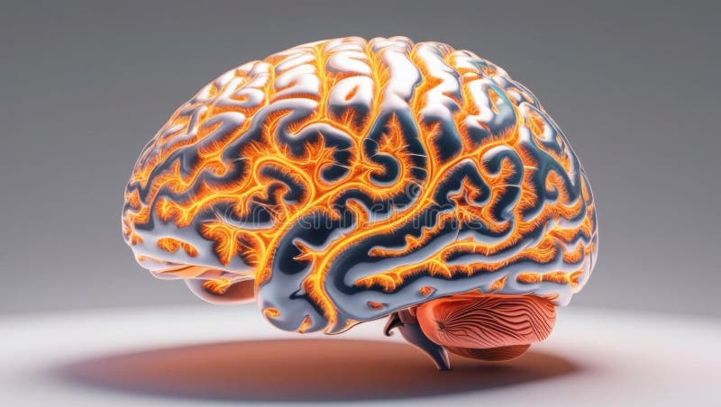 Brain Illuminated with Glowing Fractals of Neuron Activity, Showcasing ...