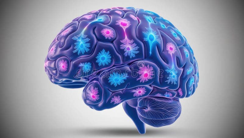 Brain Illuminated with Glowing Fractals of Neuron Activity, Showcasing ...