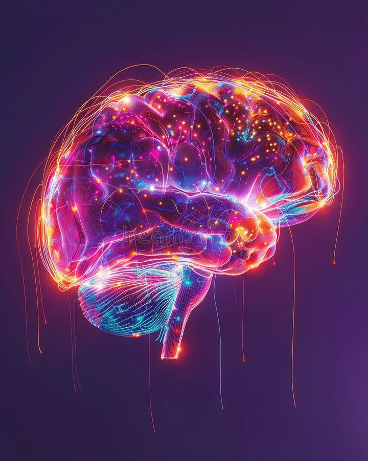 A Brain Illuminated with Neon Lights Showing the Spread of Alzheimers ...