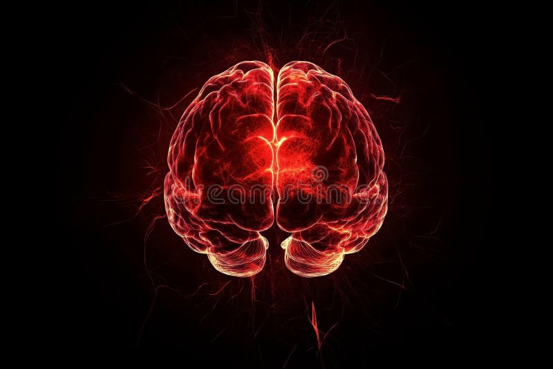 Brain Illuminated by Red Neon Light on a Black Background Ai Photo ...