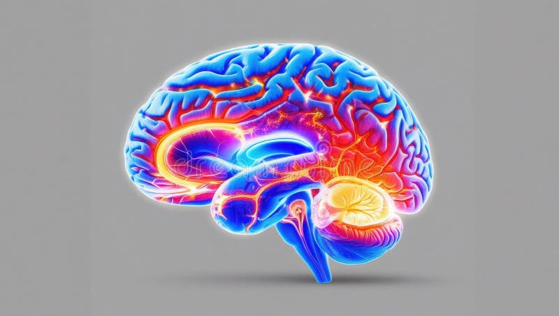 Brain Illuminated with Vibrant Fractals, Showcasing Neuron Activity and ...