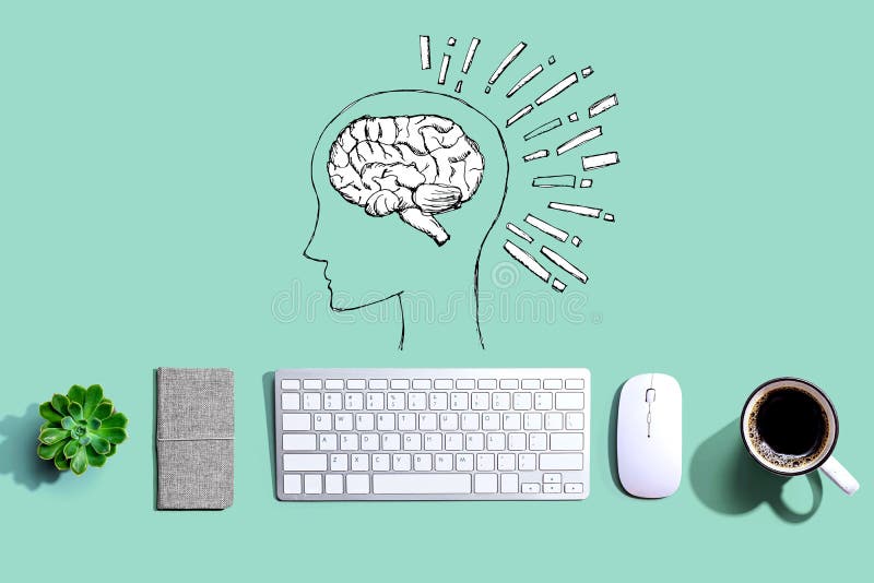 Brain Illustration with a Computer Keyboard Stock Illustration ...