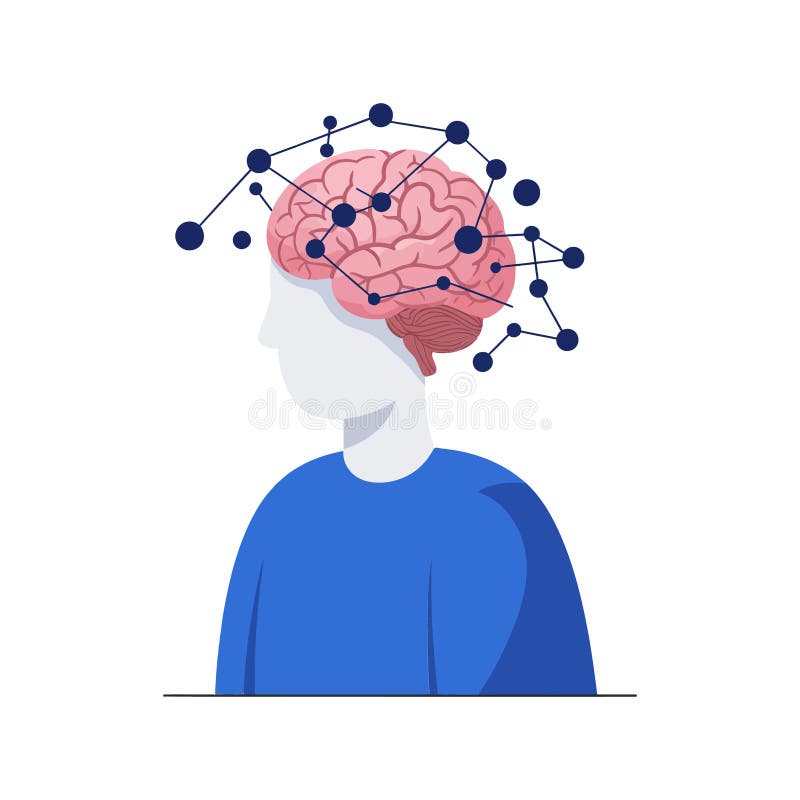 Brain Illustration Depicting Neural Connections in a Flat Minimal Style ...