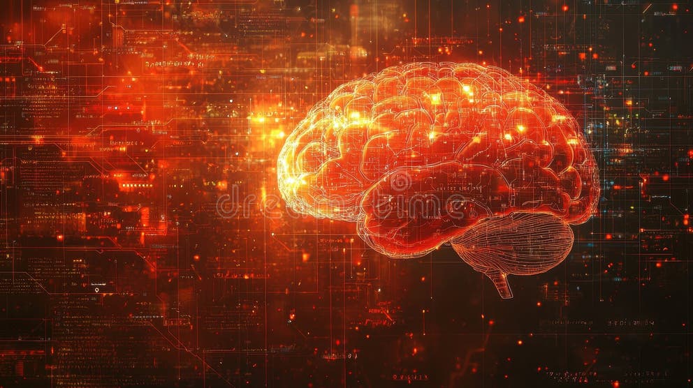 Brain Illustration on a Futuristic Digital Background with Complex ...