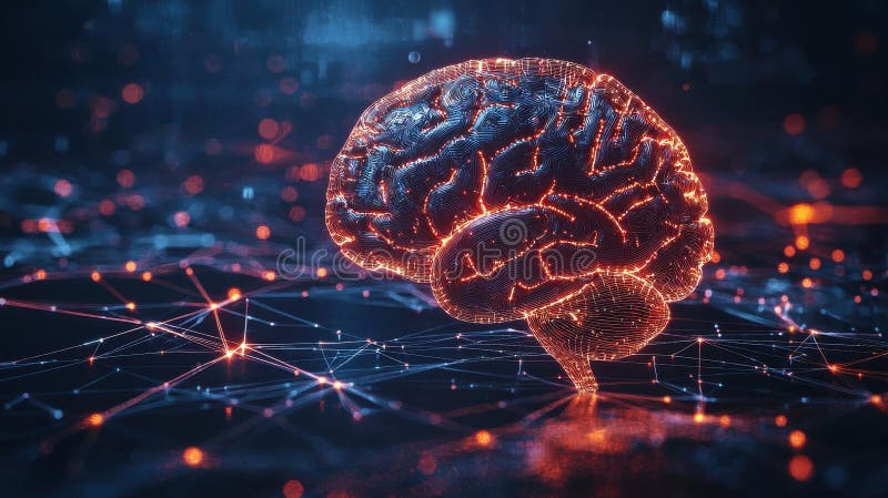 Brain Illustration with Interconnected Lines and Neural Network Design ...