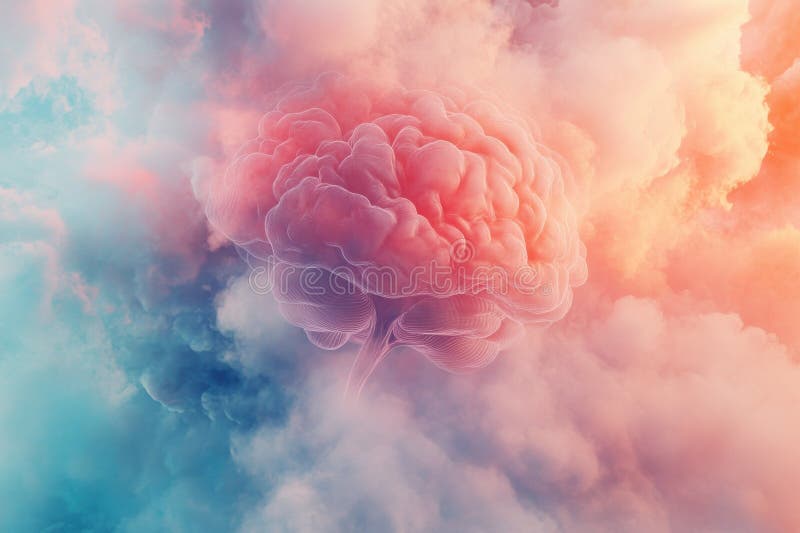 Creative Visualization of a Brain Amidst Soft, Colorful Clouds in a ...