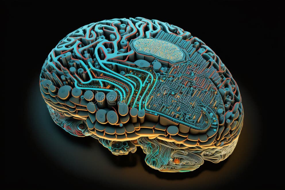 Brain Implanted with Artificial Inteligence Microchips. Ai Brain. Human ...