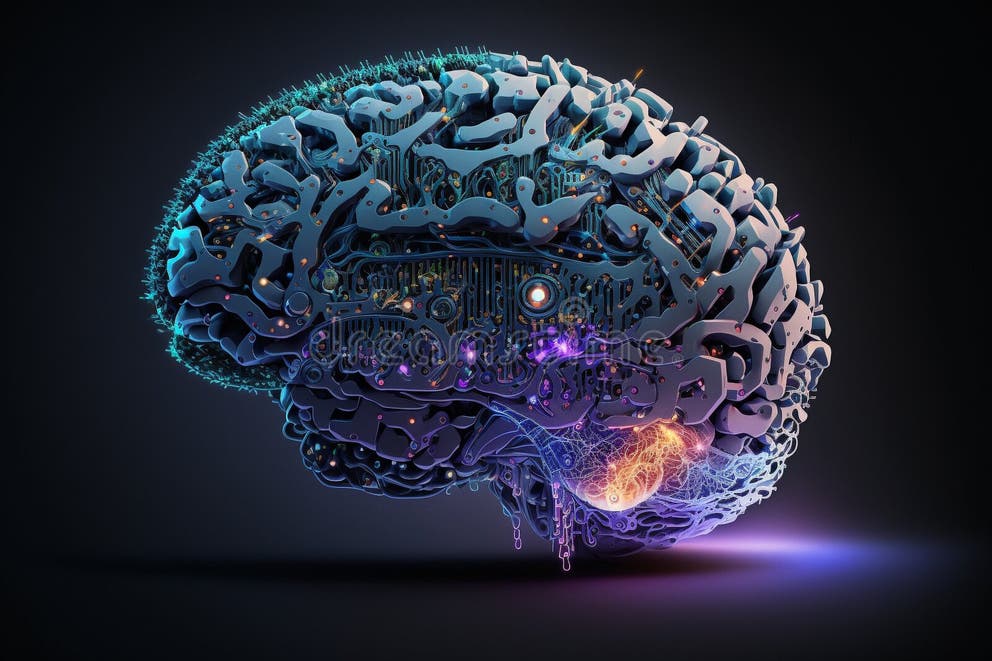 Brain Implanted with Artificial Inteligence Microchips. Ai Brain. Human ...