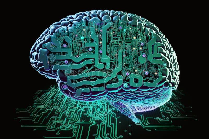 Brain Implanted with Artificial Inteligence Microchips. Ai Brain. Human ...