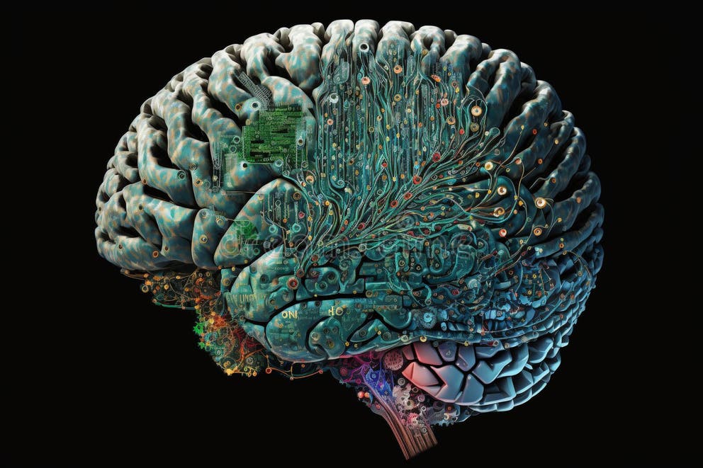 Brain Implanted with Artificial Inteligence Microchips. Ai Brain. Human ...