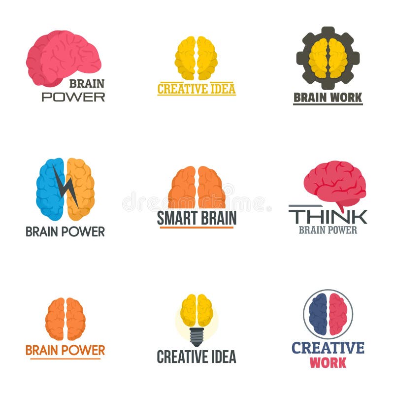 Brain Innovation Logo Set, Flat Style Stock Vector - Illustration of ...